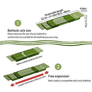 Bathtub Tray Table, Adjustable Bath Tray for Tub, Bath Accessories, Deluxe Bathroom SPA Bath Tray, Expandable Drain Bath Shelf Caddy Tray with Anti-Slip mat, Fits Most Tubs(Transparent Green)