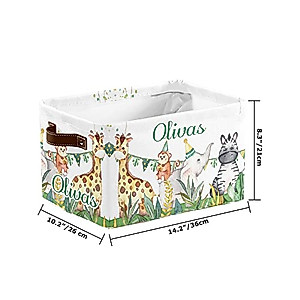 Personalized Storage Bins, Custom Storage Basket Boxes for Organizing Closet Shelf Nursery Toy Animals Celebration