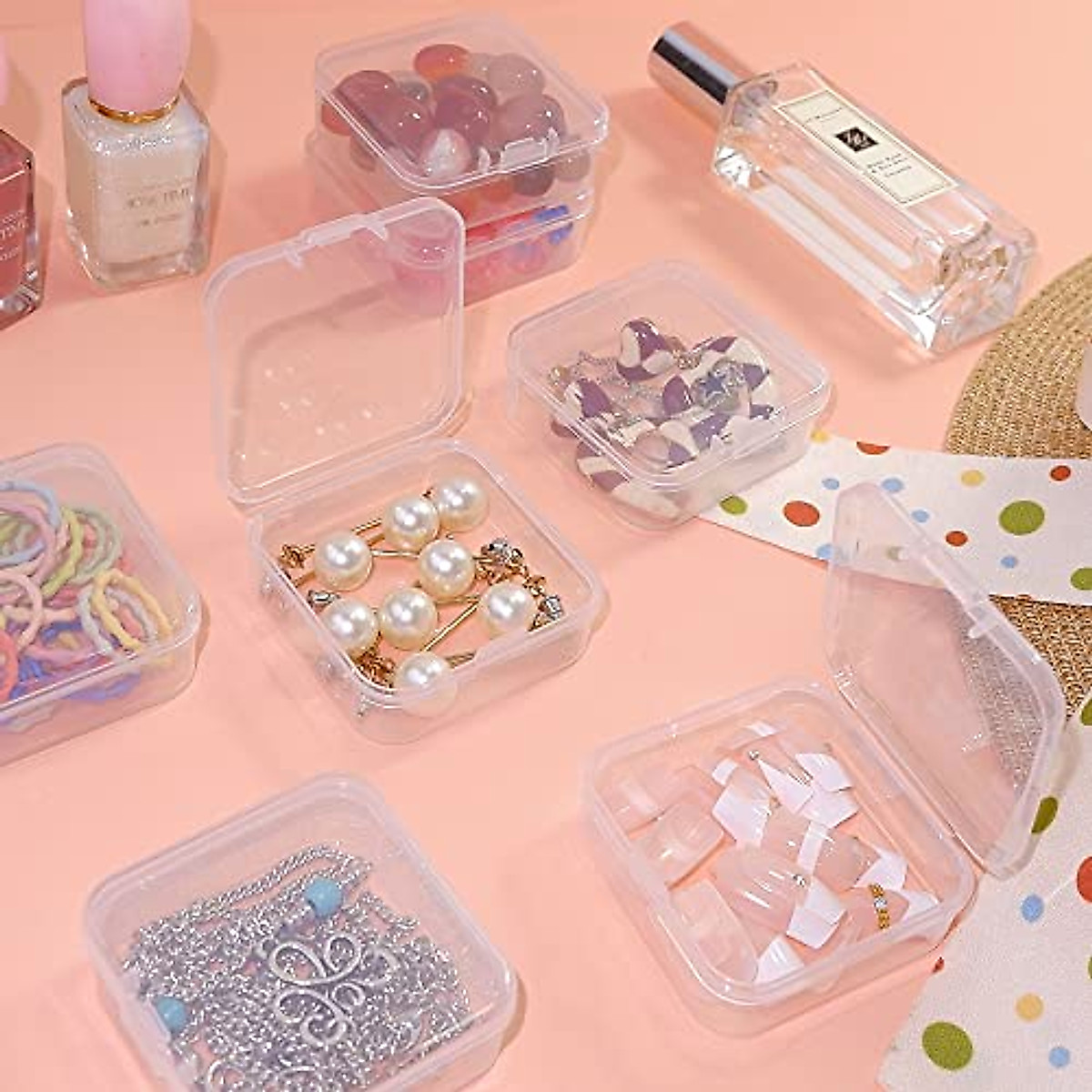 SKYVAN 12pcs Mini Clear Plastic Beads Storage Box Small Empty Organizer Box with Hinged Lid for Storage of Small Items, Jewelry,Hardware,DIY Art Craft Accessory (2.12 x 2.12 x 0.79 inch)