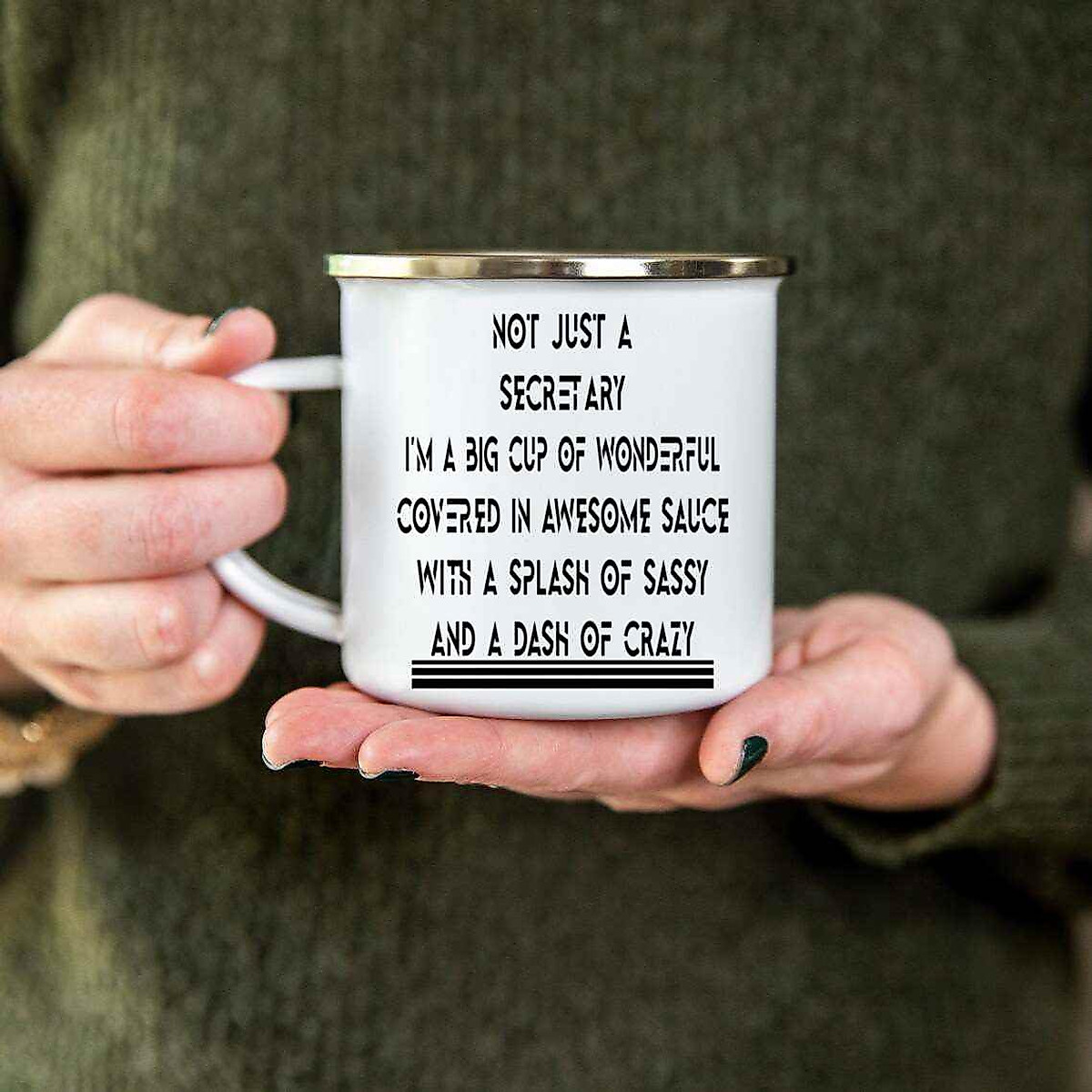 Inspirational Gift Secretaries Appreciation Gift, for Administrative Professionals Day - Big with Humor and Sauce, 12 Oz White Stainless Steel Camping Mug