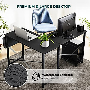 L Shaped Desk 50 Inch Computer Corner Desk Home Office Writing Desk Table Workstation Gaming Study Desks with Side Storage Bag, Black