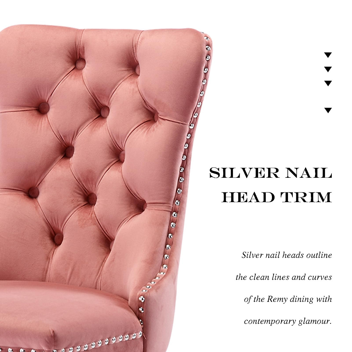 JETEAGO Velvet Dining Chair Set of 2, Upholstered Tufted Dining Room Chair with Nailhead Trim and Solid Wood Leg for Kitchen, Pink, W114391508