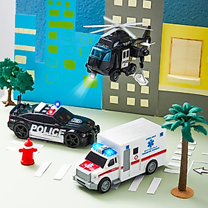 JOYIN Toddler Truck Toys for 3 4 5 6 7 Year Old Boys - Police Car Toy Set, Emergency Vehicle Playset, Kids Toys Cars, Friction Powered Car with Lights and Sounds, Birthday Gifts for Boys Girls Age 3-9