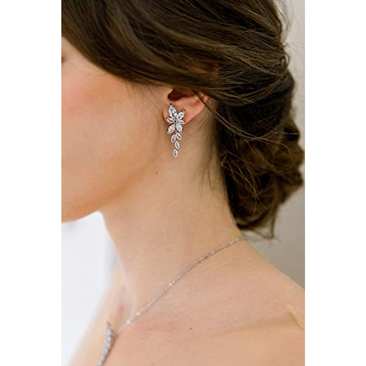 SWEETV Marquise Cubic Zirconia Bridal Earrings, Elegant Wedding Earrings for Brides Bridesmaids, Crystal Formal Drop Earrings for Women Jewelry Gifts (Silver)
