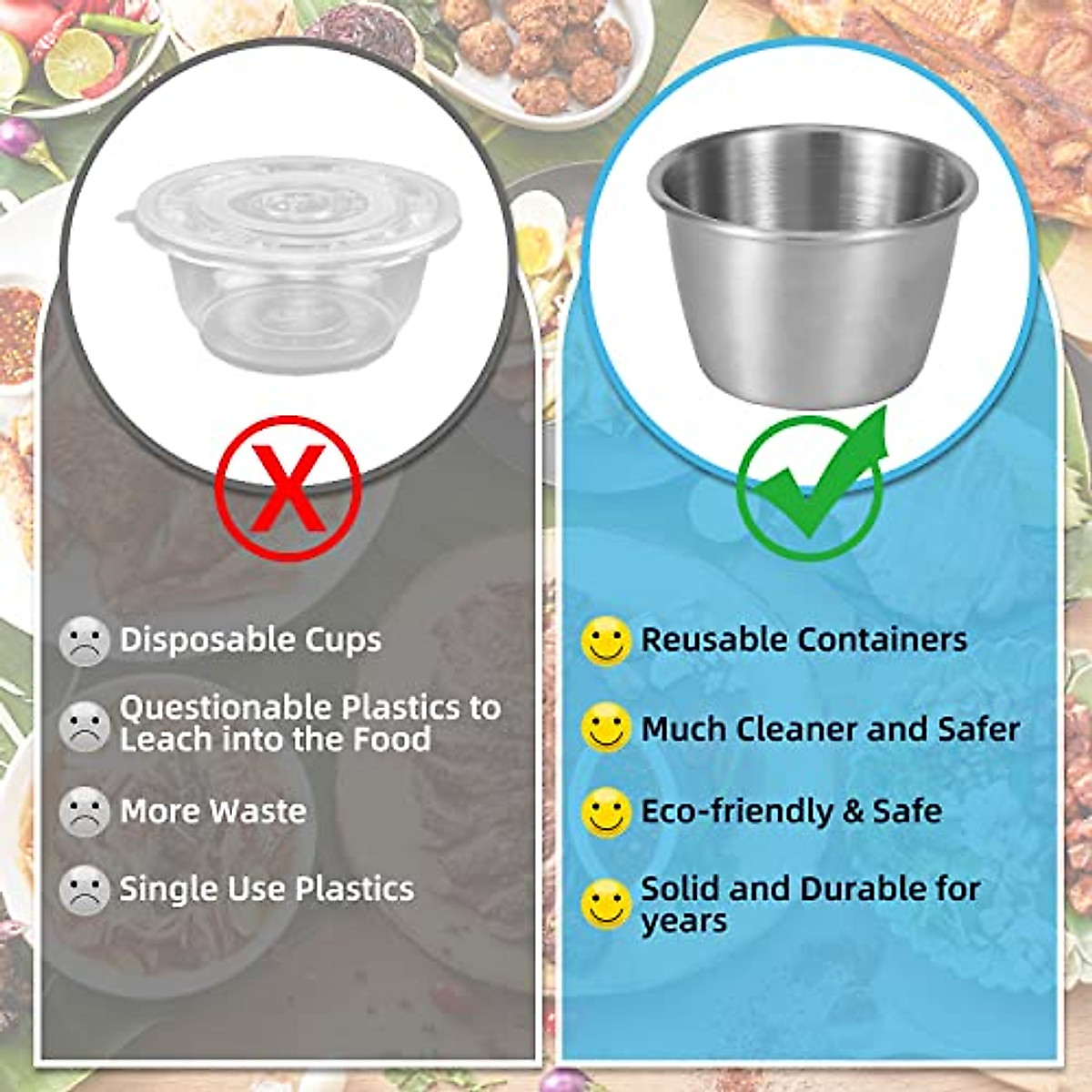 UPTRUST Salad Dressing Containers To Go, 6x2.4oz Dressing Containers for Lunch Box, Stainless Steel Condiment Containers with Lids, Rainbow Color Reusable Small Dipping Sauce Cups Set