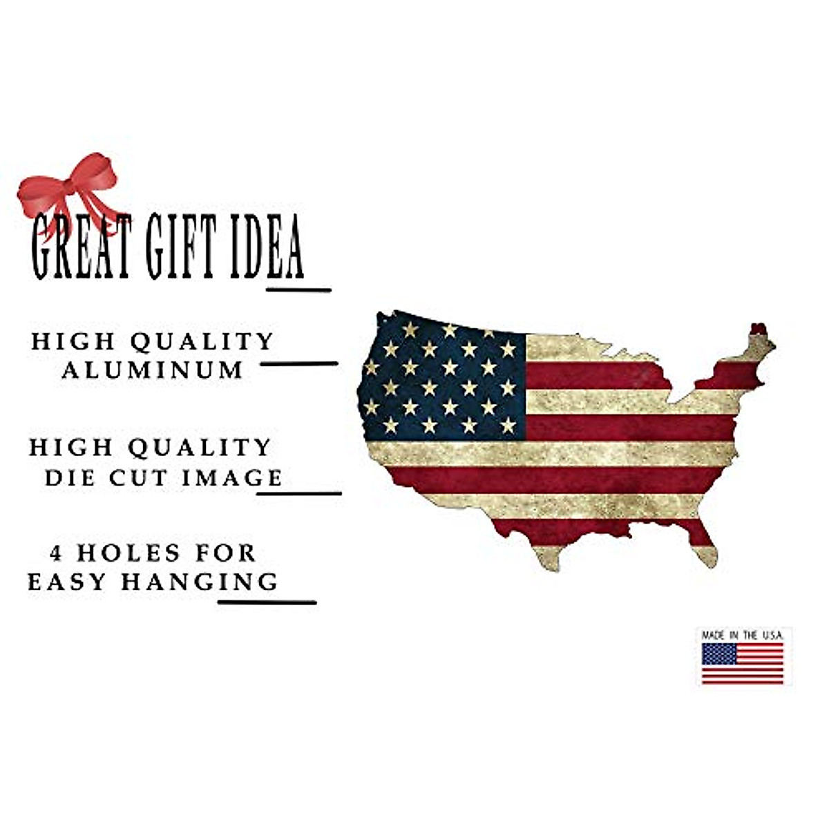 Rogue River Tactical USA American Flag Metal Tin Sign, 14x8 Inch, Wall Décor -Man Cave Bar US United States Rustic Cut Out Outline