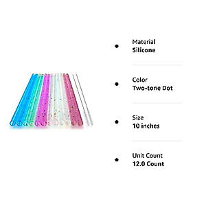 Reusable Silicone Drinking Straws, 12 Pcs Eco Friendly Silicone Straws 2 cleaning Brushes,for 30oz and 20oz Tumblers, Rtic,Yeti, Ozark, (Two-tone Dot, 10 inches)