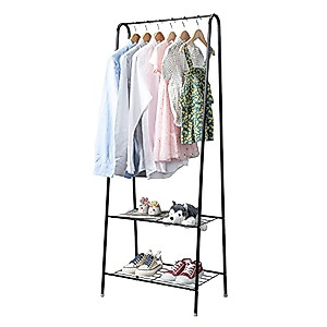 Ochine Clothing Rack Clothing Garment Rack, Heavy Duty Clothes Rack Portable Closet Organizer with 2-Tier Shelves, Metal Freestanding Closet Wardrobe Rack Portable Clothes Rack with Bottom Shelves