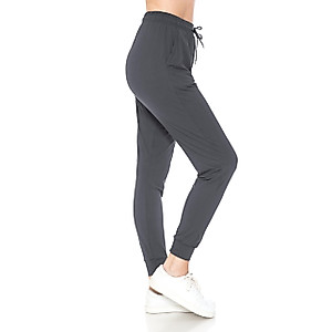 Leggings Depot Womens Relaxed fit Jogger Pants - Track Cuff Sweatpants with Pockets, Charcoal Gray, Medium