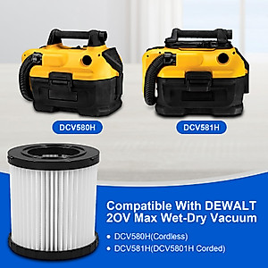 DCV581H Vacuum Filters for Dewalt DCV580H DCV581H DCV5801H 20V Vacuum, Washable Reusable High Efficiency Replacement Filter 4 Pack