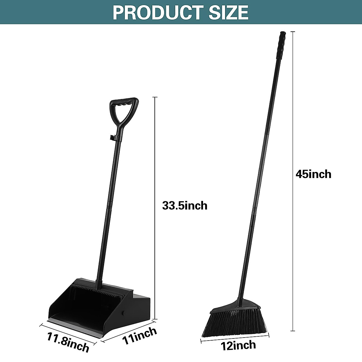 SB Broom with Dustpan Combo Set for Office, Indoor&Outdoor Sweeping,Broom and Dustpan Set,Large Size and Stiff Broom Dust pan with Long Handle,Stand Up Broom and Dustpan,Rectangular, Angular