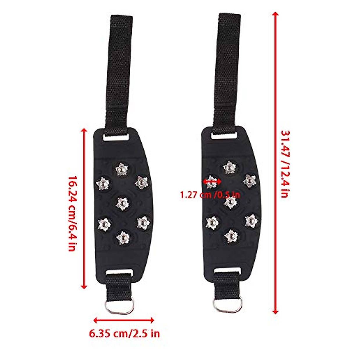 1Pair Crampons Ice Cleats Traction Anti-Slip Shoes Grips Shoes Ice Spikes Hiking Boots Crampons with 7 Teeth Straps Black.