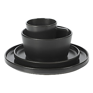 Gibson Soho Lounge Bowery 32 Piece Matte Black Stoneware Dinnerware Plates, Bowls, and Mugs Set - Service for 8