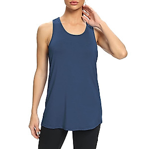 Bestisun Long Yoga Workout Tank Tops Tennis Sports Shirts Loose fit Gym Exercise Clothes for Women Navy Blue M