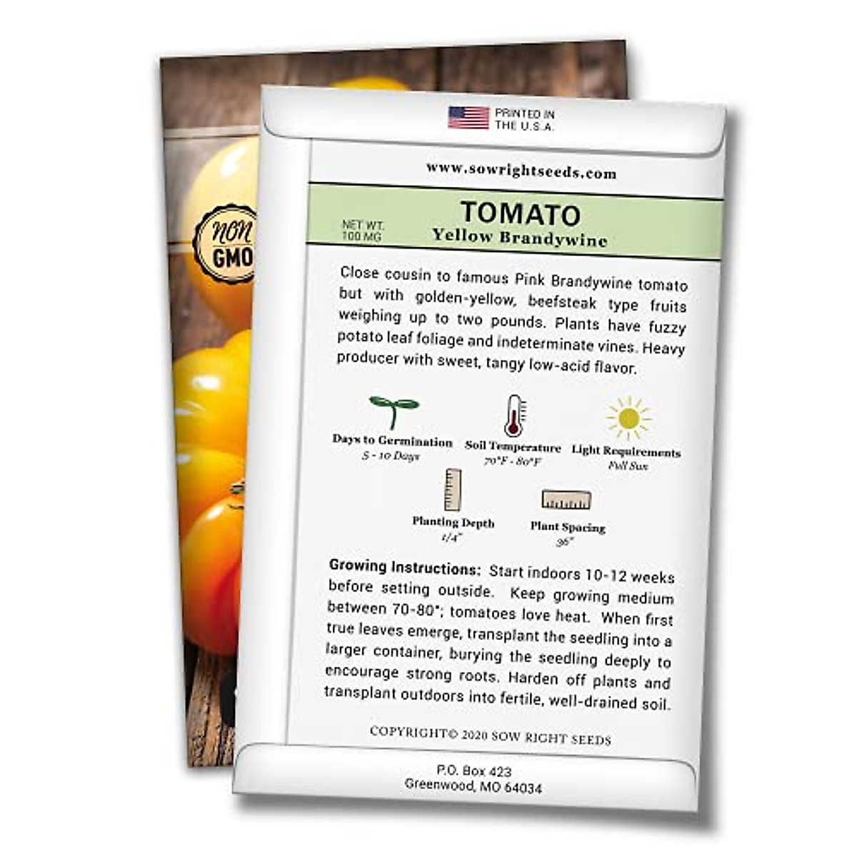 Sow Right Seeds - Yellow Brandywine Tomato Seeds for Planting - Non-GMO Heirloom Packet with Instructions to Plant a Home Vegetable Garden - Sunny Yellow Slicer with Sweet Flavor - Indeterminate (1)