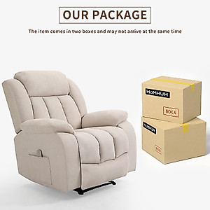 HOMHUM Massage Recliner Chair, Linen Fabric Recliner Chair modern rocker recliner chair with Heat and Vibration Function, Side Pockets Sofa Chair for Home Theater, Living Room, Beige