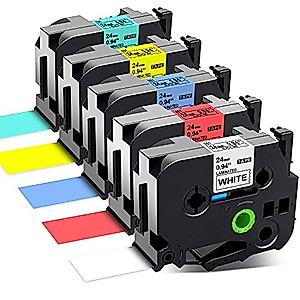 24mm Label Tape Compatible with Brother P Touch TZ Tape 24mm 0.94 Laminated White/Red/Blue/Yellow/Green Tz TZe-251 TZe251 TZ-251 TZ251 TZe-451 TZe-551 TZe-651 TZe-751 1 Inch Tape, Total 13 Pack