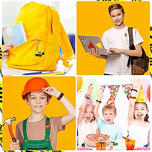 Construction Party Favors Construction Theme Birthday Party Supplies Mini Construction Vehicles Toy Rubber Bracelet Keychain Stamper Button Pin Truck Stickers Bags for Birthday Party Gift (12 Sets)