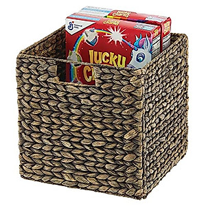 mDesign Natural Woven Hyacinth Cube Storage Bin Basket Organizer with Handles for Kitchen Pantry, Cabinet, Cupboard, Shelf/Cubby Organization, Hold Food, Drinks, Snacks, Appliances, 4 Pack, Black Wash