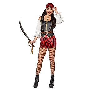 Spirit Halloween Adult Pirate Romper Costume - S | Pirate Outfit | Romper Style Costume with Headpiece and Belt