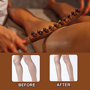 Wood Therapy Guasha Wood Stick Massage Tools, Lymphatic Drainage Massage Stick, Stomach Cellulite Massager, Myofascial Release Tool, Ease Pain Self Body Sculpting, Mountable Handle Double Row 20 Beads