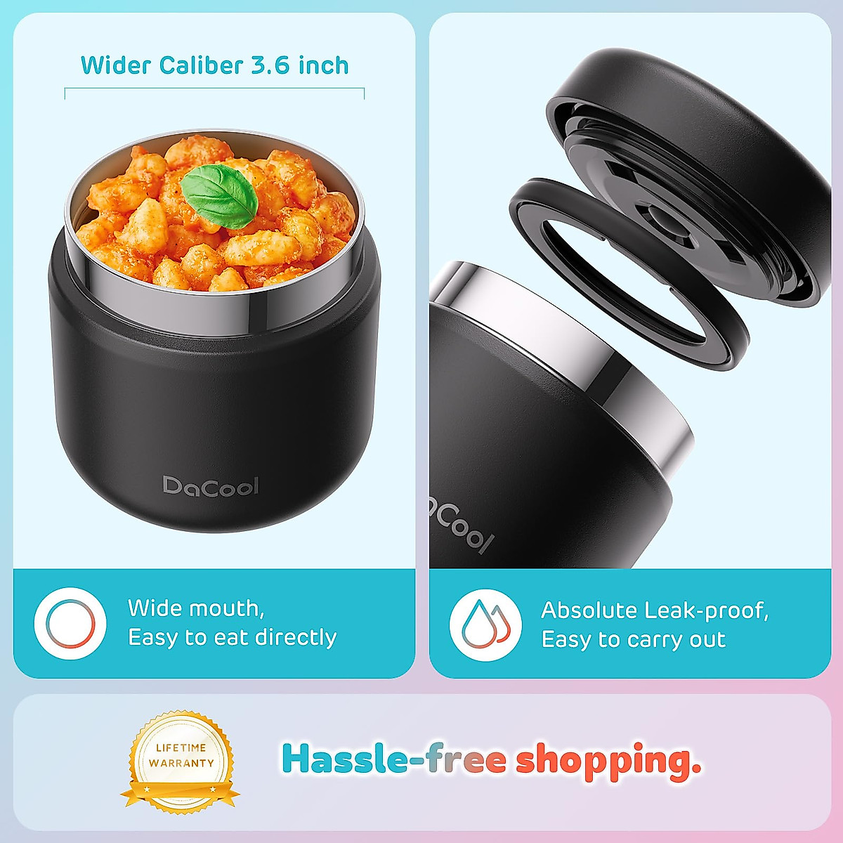 DaCool Insulated Food Jar Adults Food Thermos for Hot Food Lunch Boxes 27 OZ Vacuum Stainless Steel Hot Cold Food Jar for Adults Women Man Wide Mouth for School Office Picnic Travel Outdoors, Black