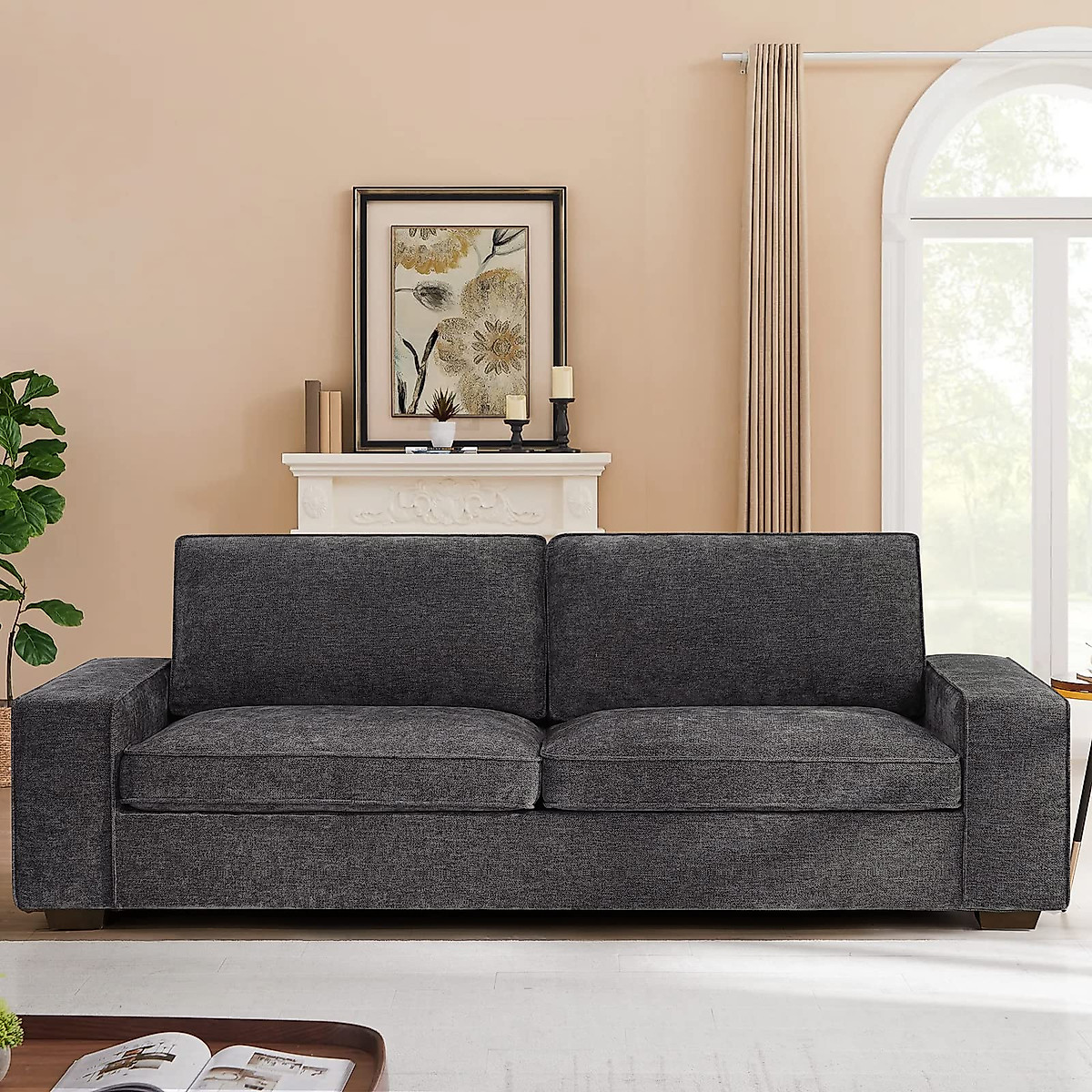 Luffield Chenille Loveseat Couch -88.6" Modern Design Sofa for Livingroom Clearance with Solid Wood, Metal Frame, Durable，Removable Back Cushion and Seat Cushion, Easy Cleaning(Dark Grey)