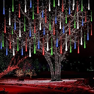 Kwaiffeo Icicle Christmas Lights Outdoor, Meteor Shower Lights 12 inch 8 Tube Cascading Lights for Xmas Tree Decor Wedding Party, Christmas Outdoor Decorations, UL Plug Multi Colored