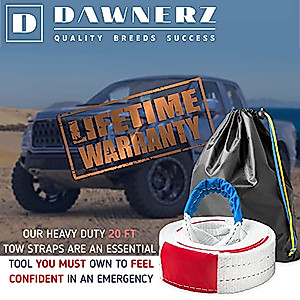Tow Strap Heavy Duty 20 ft 46000 lbs - Dawnerz Towing Rope 6 m 22 Tons with Triple Reinforced Loops