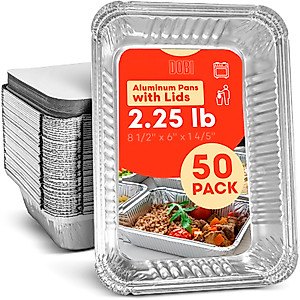 DOBI (50 Pack Small Takeout Pans - Disposable Aluminum Foil 1lb Take-Out Containers with Cardboard Lids, 5 1/2" x 4 1/2"