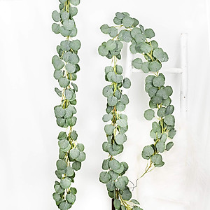 DearHouse 2pc Artificial Eucalyptus Garland Faux Silk Eucalyptus Leaves Vines Handmade Garland Greenery Wedding Backdrop Arch Table Decor, 6.1ft/pc