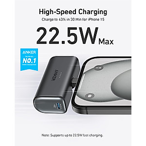Anker Nano Power Bank with Built-in Foldable USB-C Connector, 5,000mAh Portable Charger 22.5W, for iPhone 15/15 Plus/15 Pro/15 Pro Max, Samsung S22/23 Series, Huawei, iPad Pro/Air, AirPods, and More