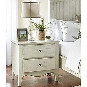 BOWERY HILL Modern 2 Drawer Solid Wood Nightstand in Weathered White Wash