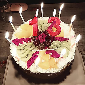 13th Birthday Candles,3D Diamond Shape Number 13 Candles Happy Birthday Cake Topper Numeral Candles Decoration for Reunions Theme Party Anniversary Birthday Party Supplies (Red,13)