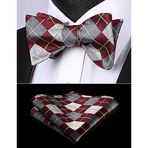 Bow Ties for Men Plaid Self-Tie Bow Tie and Pocket Square Set Classic Formal Tuxedo Bowties for Wedding & Party