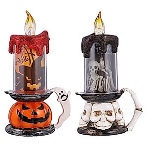 OSALADI Halloween Flameless Candles 2pcs Halloween Candles Flameless Votive Candles Skull Pumpkin Candle Lamp Flameless Tea Light for Bar Home Garden Halloween Snow Globe