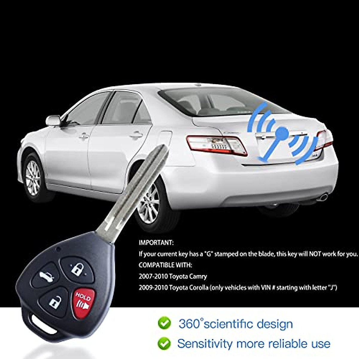 Keyless Entry Remote Control Key Fob Uncut Blade Fit for 2007 2008 2009 2010 Toyota Camry LE FCCID: HYQ12BBY 4D67 Chip 314.4Mhz Set of 2