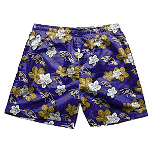 FOCO NFL Baltimore Ravens Mens Hibiscus Slim Fit 5.5" Swim Suit Swimming TrunksHibiscus Slim Fit 5.5" Swim Suit Swimming Trunks, Team Color, L