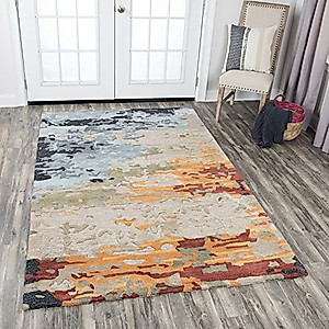 Rizzy Home | MO999A | Mod Collection | Wool / Viscose Area Rug | 8' x 10' | Tan/Gray/Black/Orange/Red/Gold/Aqua Abstract