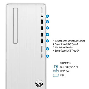 HP 2022 TP01 Pavilion Business Desktop Intel 12th Gen 6-Core i5-12400 64GB RAM 1TB PCIe SSD 2TB HDD Intel UHD Graphics HDMI VGA USB-C WiFi AX BT RJ-45 Windows 10 Pro w/RE USB