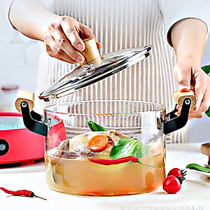 Glass Simmer Pot 3.5L Glass Pots for Cooking with Cover and Wooden Handle Glass Cookware for Stovetop Safe for Pasta Noodle Soup Milk Baby Food Transparent