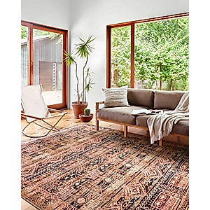 Loloi Layla 7'-6" x 9'-6" Area Rug in Mocha / Blush - Thick Area Rug, Soft Area Rug with, Vintage Inspired Distressed Design, Low Pile, Non-Shedding, Easy Clean, Durable Living Room Rug