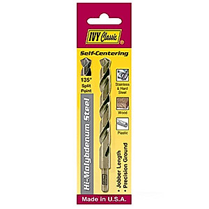 IVY Classic 10532 1/2-Inch Hi-Molybdenum Steel Drill Bit, 135-Degree Split Point, Reduced Shank, USA, 1/Card