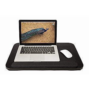 Prestige Import Group Portable Lap Desk with Built-in Mouse Pad, Wrist Pad, Tablet Holder, Cushioned Bottom in Black Oak - Fits up to 17" Laptops