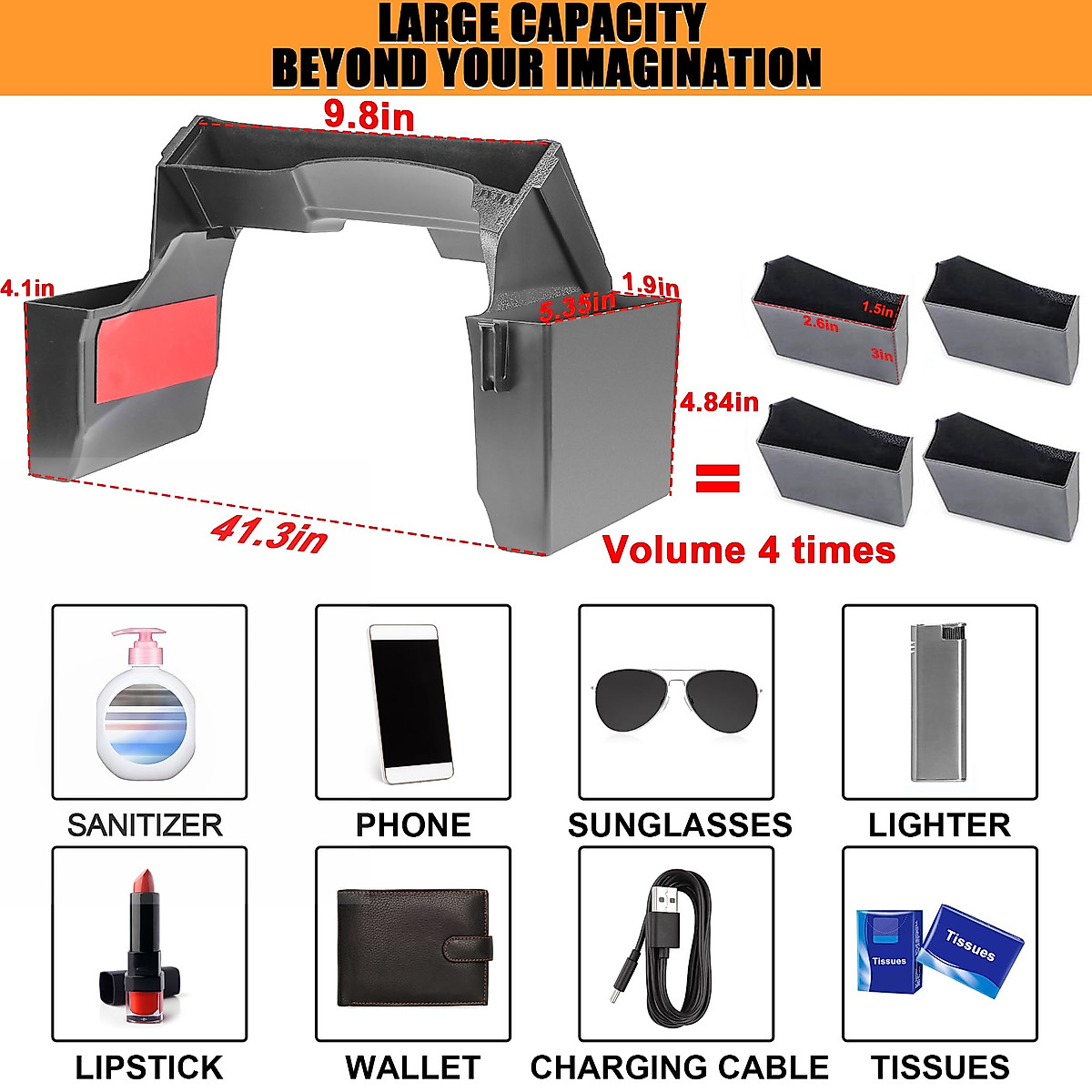 JVMA Center Console Gear Shift Organizer Tray for Jeep Gladiator Accessories and Jeep Wrangler JL JLU 2025 2024 2023 2022-2018 Rubicon Sahara 4xe Storage Box, Car Trash Bag Hook (US Patent) Interior