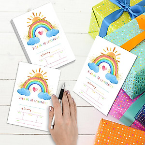 YUEXLL Boho Rainbow Birthday Party Invitations Cards with Envelopes, Sunshine Rainbow Party Invitations, Birthday Celebration Supplies, Double-sided Fill-in bday Invites for Boys Girls- A30