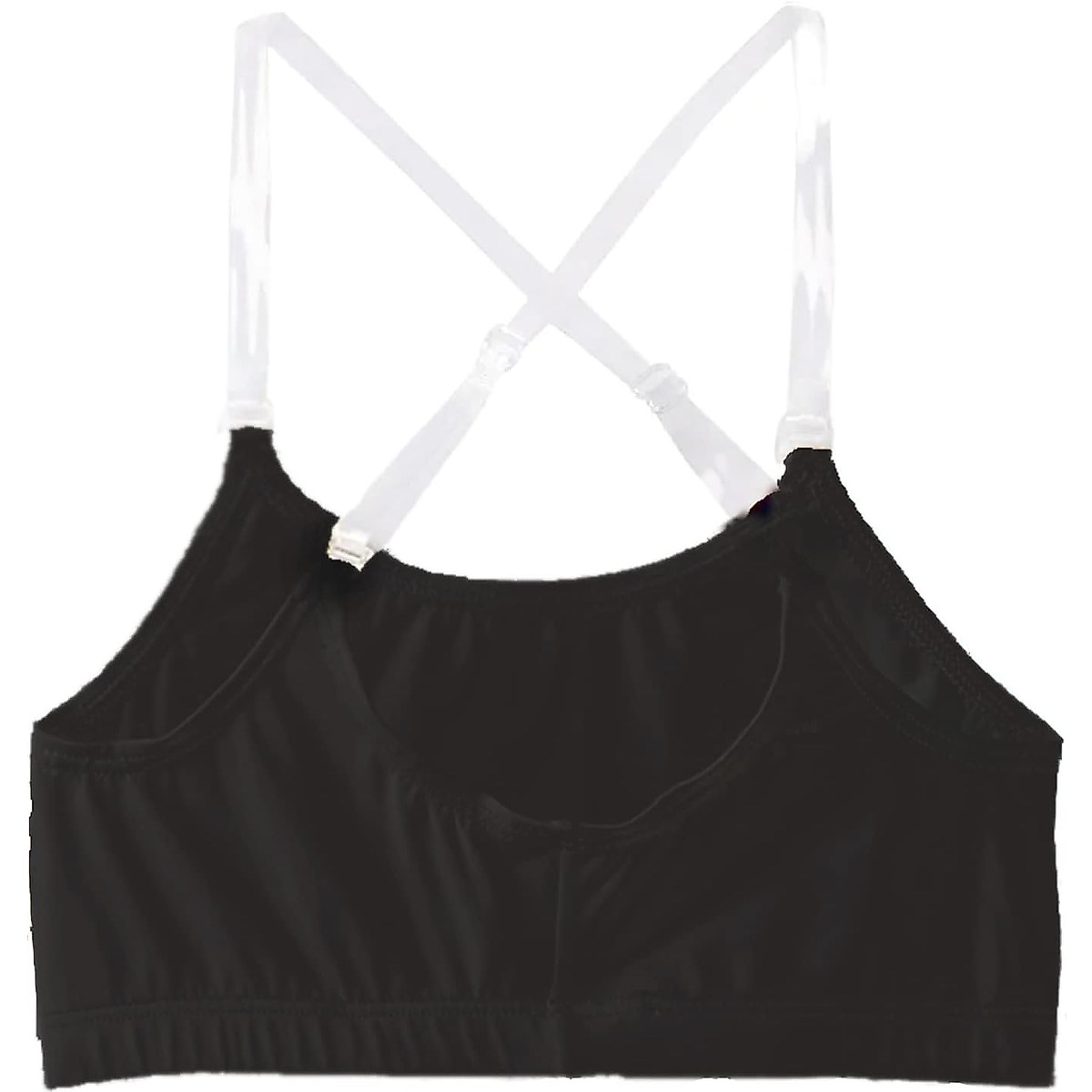 Clementine Apparel Girls Clear Detachable Straps Unpadded and Seamless Dance Bra, Big Girls (7 to 16), Size 12 to 14, Black