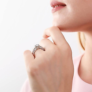 BERRICLE Sterling Silver Halo Wedding Engagement Rings Round Cubic Zirconia CZ Art Deco Ring for Women, Rhodium Plated Size 8