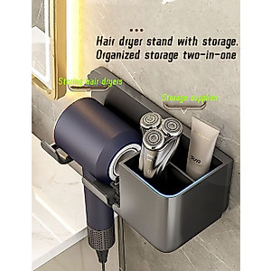 Hair Dryer Holder Self Adhesive Hair Tool Organizer Blow Dryer Holder Wall Mount Hair Care Tools Organizer Bathroom Space Saver (Black)