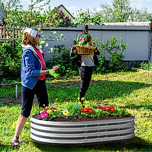 LANXU Galvanized Raised Garden Bed, 0.6MM Thickness, 4x2x1FT, Breathable Side Vents Metal Garden Planter for Vegetables Flowers Herbs